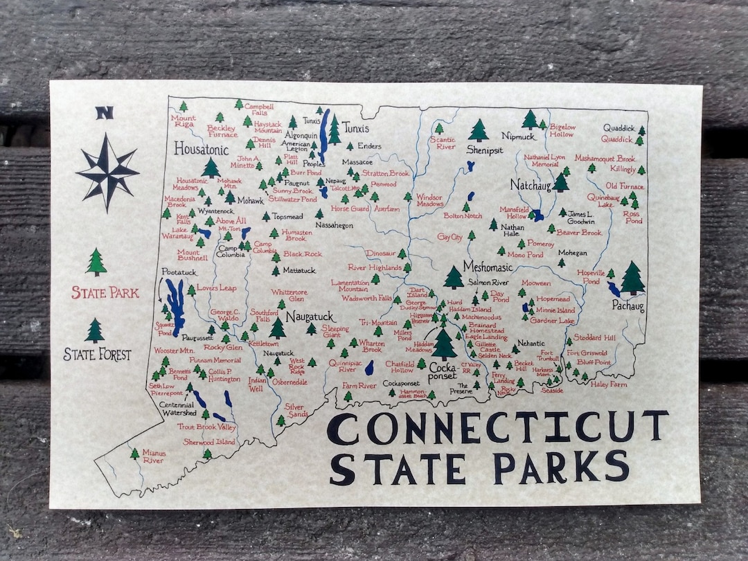 Connecticut State Parks Map 11x17 - Etsy
