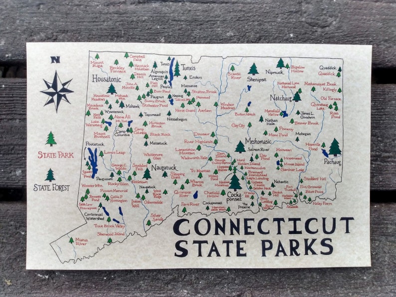 Connecticut State Parks Map 11x17 - Etsy