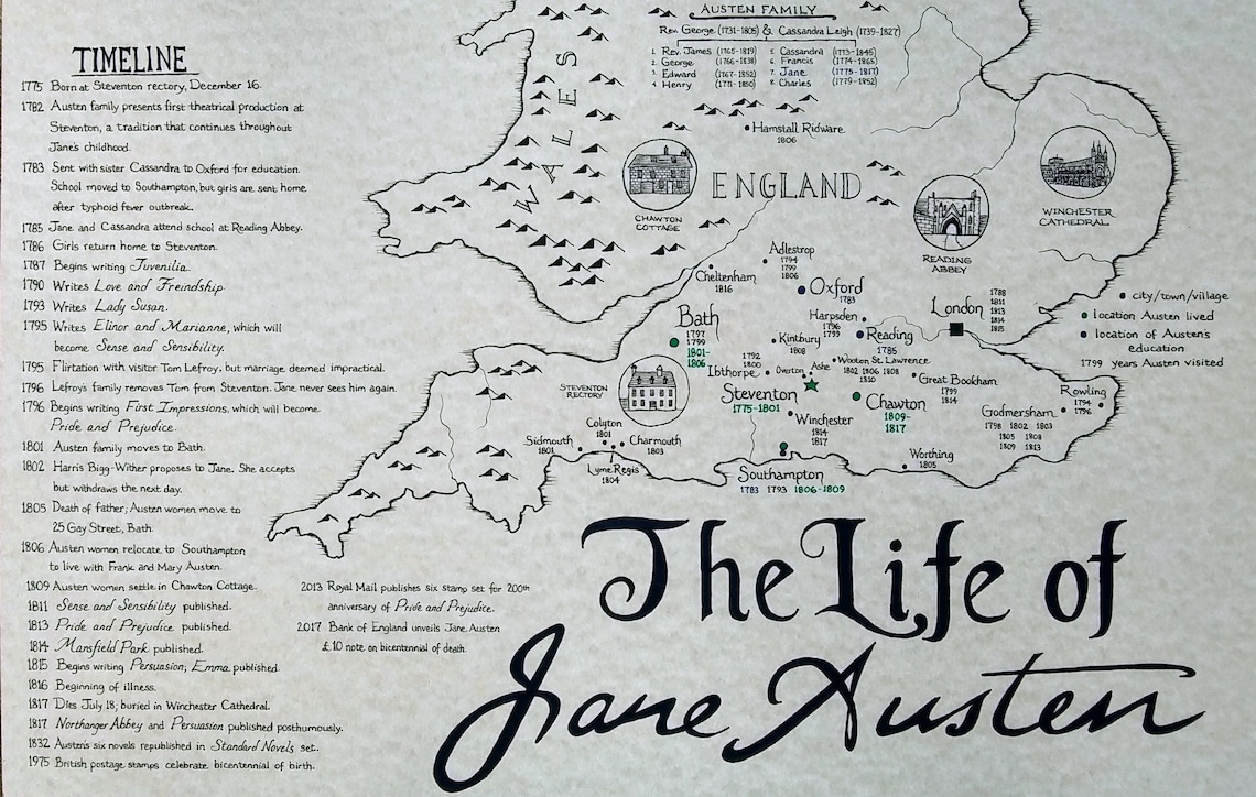 Jane Austen map | Etsy