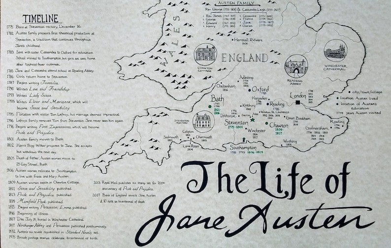 Jane Austen mapa - Etsy España