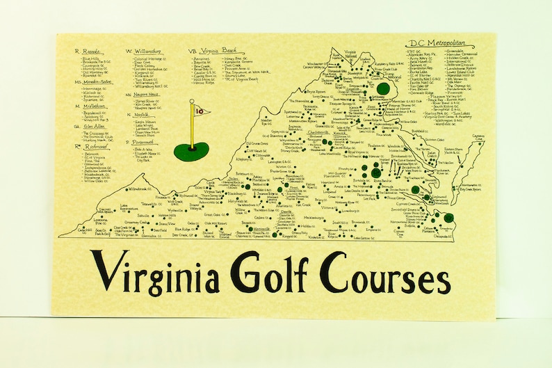 Virginia Golf Courses Map - Etsy