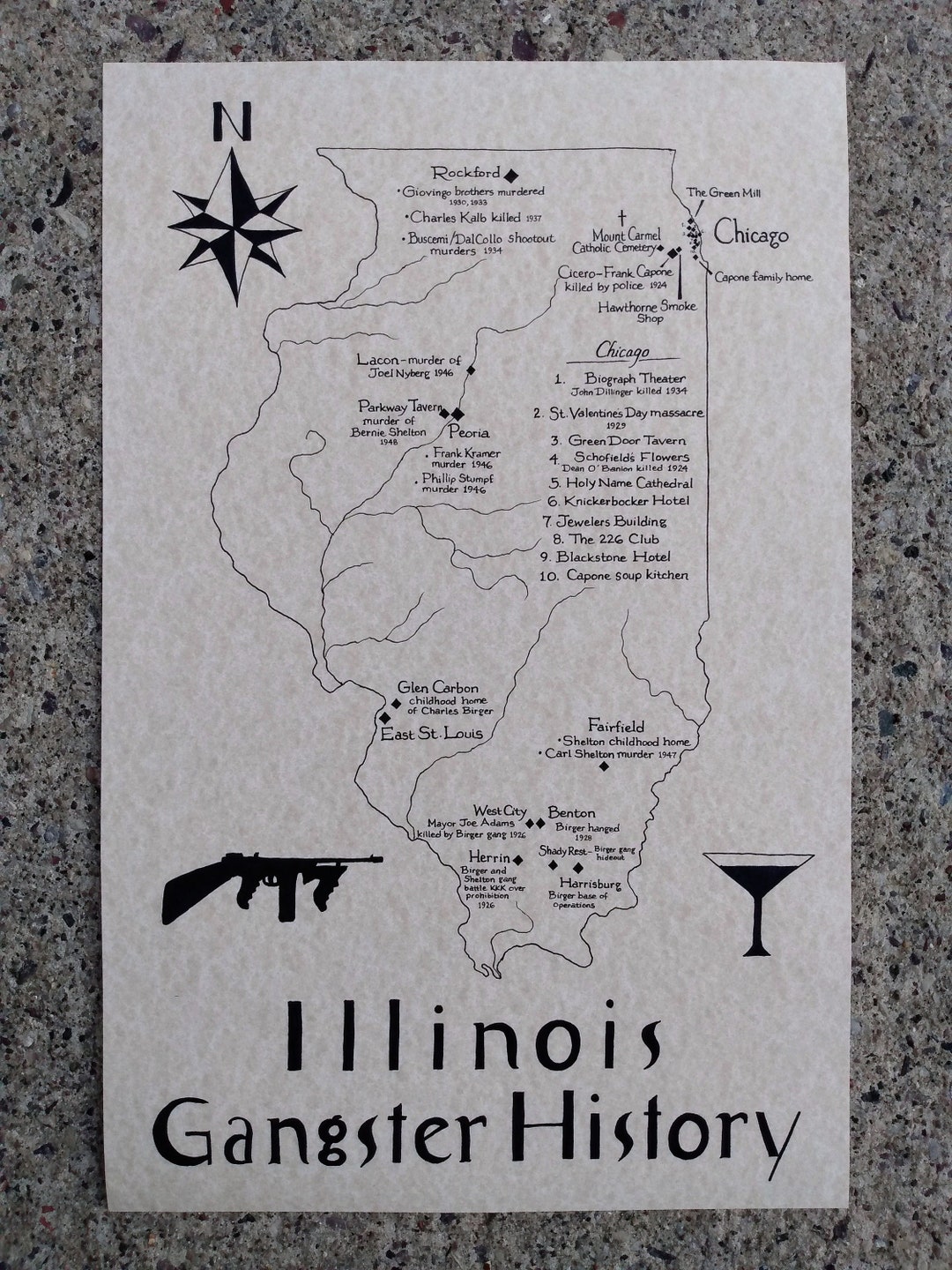 Illinois Gangster History Map - Etsy