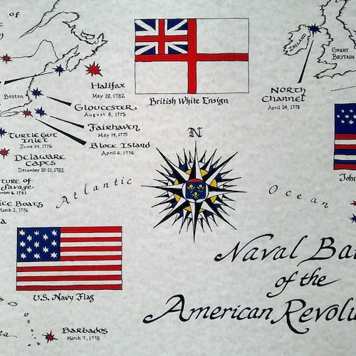 American Revolution Naval Battles Hand Drawn Map - Etsy