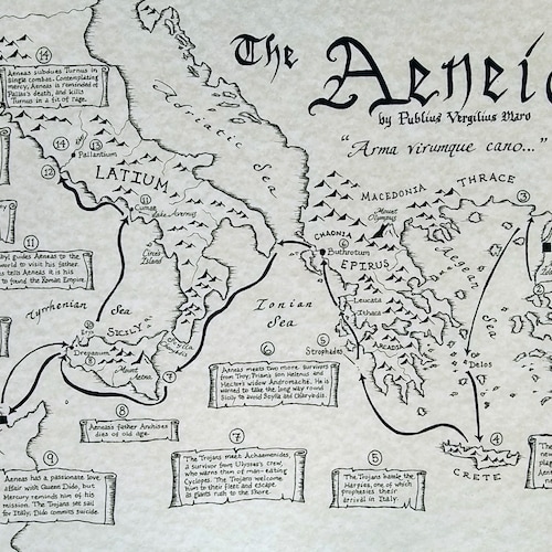 Virgil's Aeneid Hand Drawn Map | Etsy
