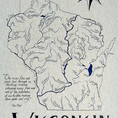 Wisconsin Rivers Map - Etsy