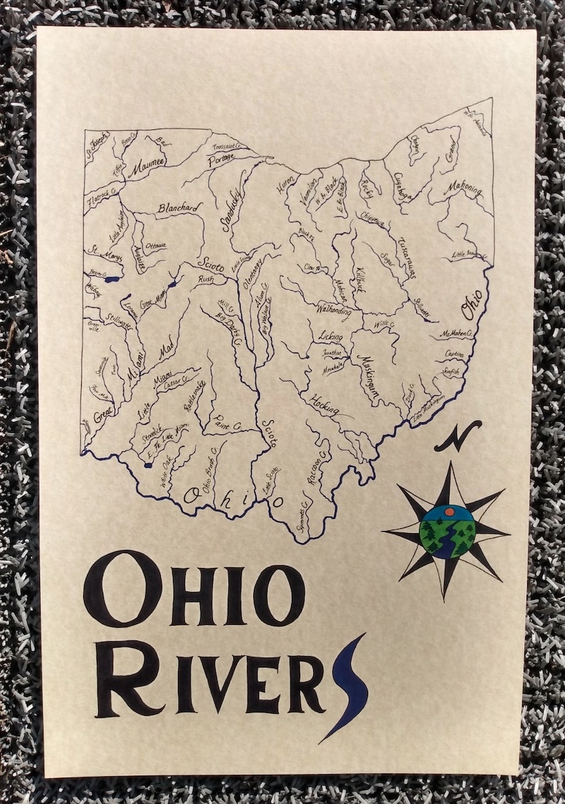Ohio Rivers Map 11x17 - Etsy