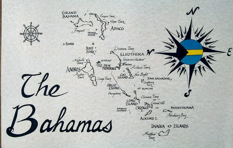 Bahamas Hand Drawn Map | Etsy