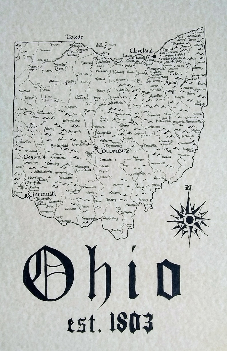 Ohio Map Hand Drawn - Etsy