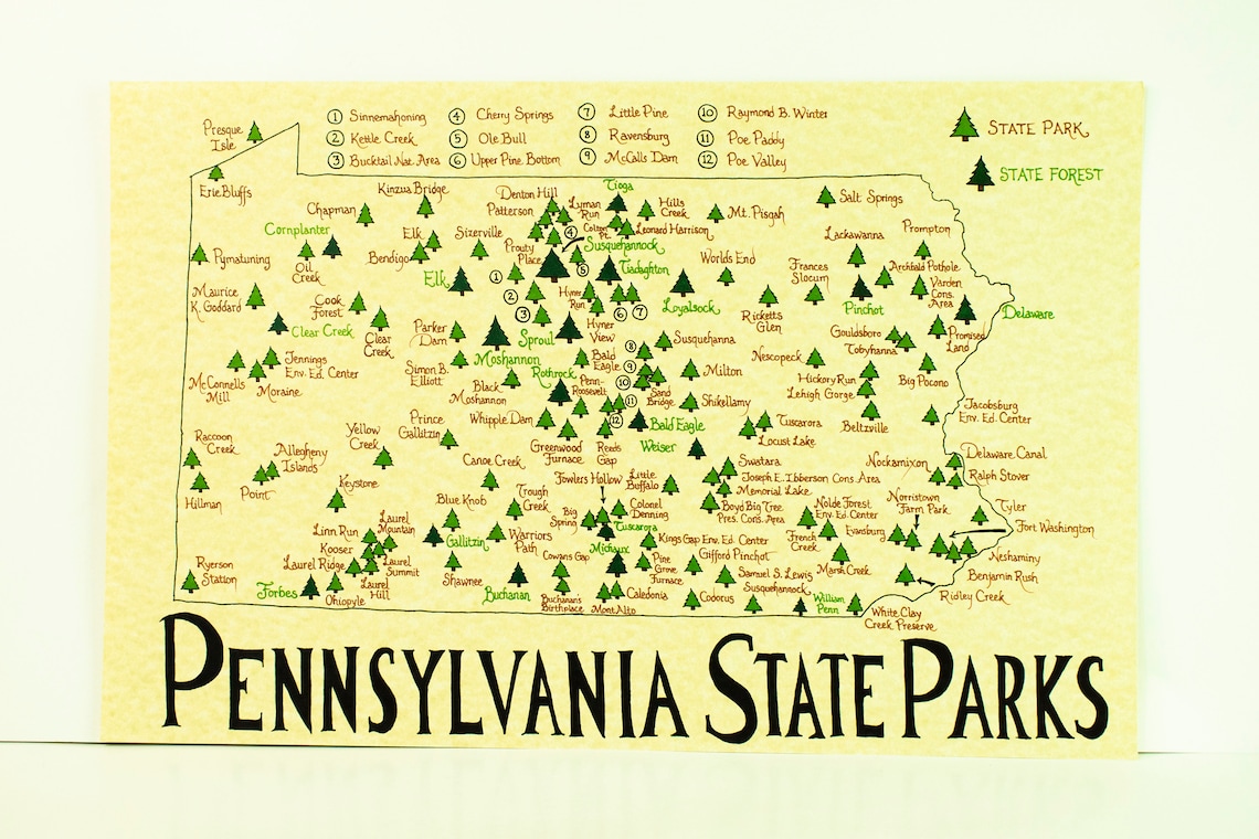 Pennsylvania State Parks Map - Etsy