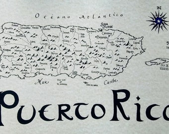 Puerto Rico Map Print Classic Retro Puerto Rico Map - Etsy