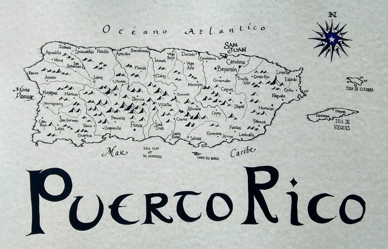 Puerto Rico Map Hand Drawn - Etsy