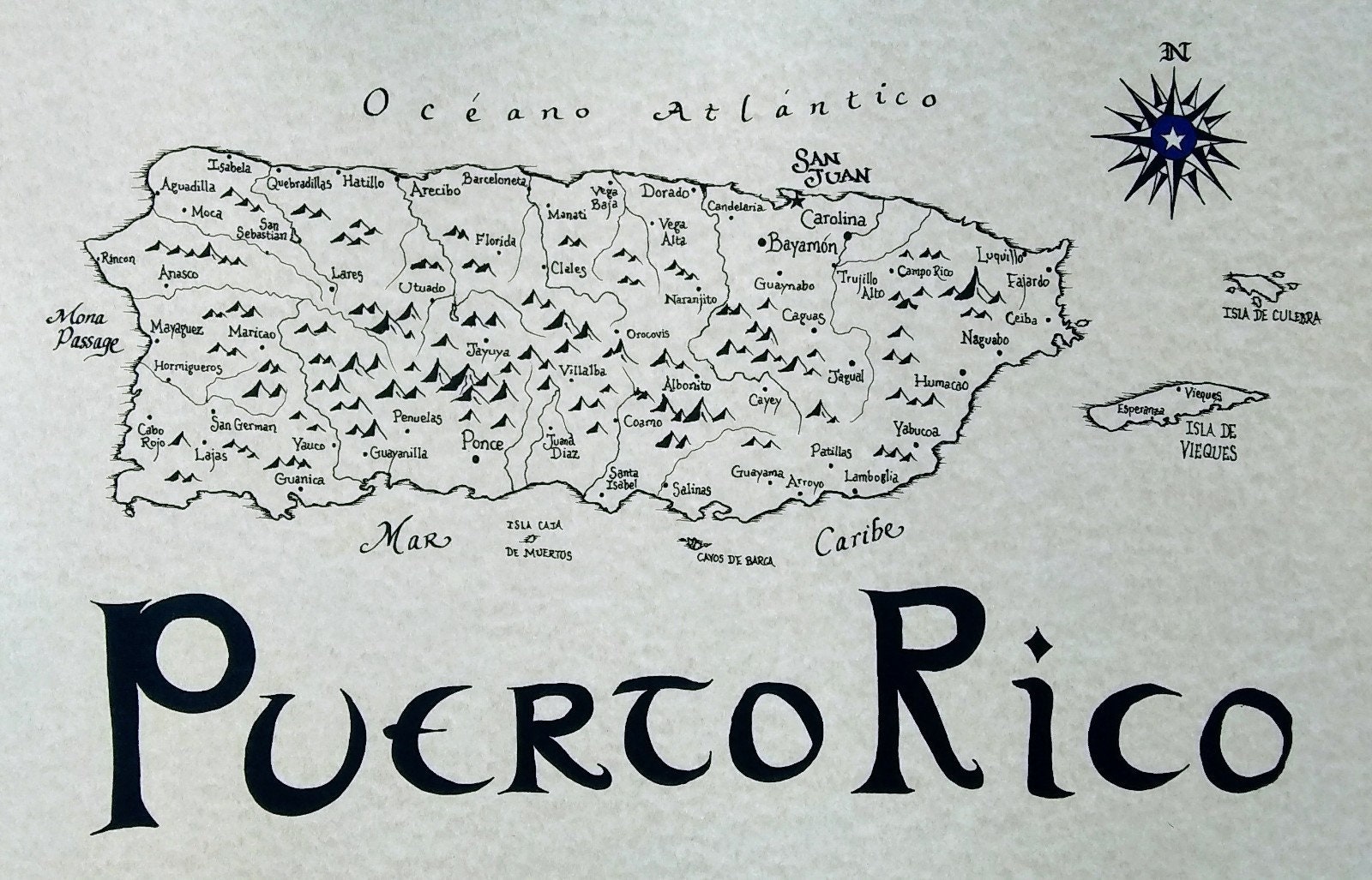 Puerto Rico Map Hand Drawn - Etsy