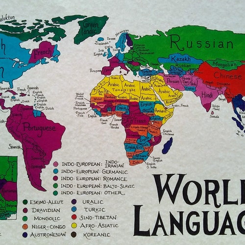 World Languages Map - Etsy UK