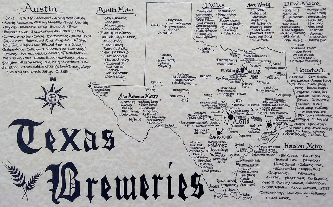 Texas Breweries Map - Etsy