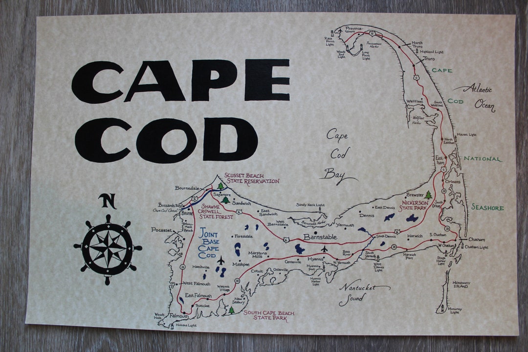 Massachusetts Cape Cod Map - Etsy