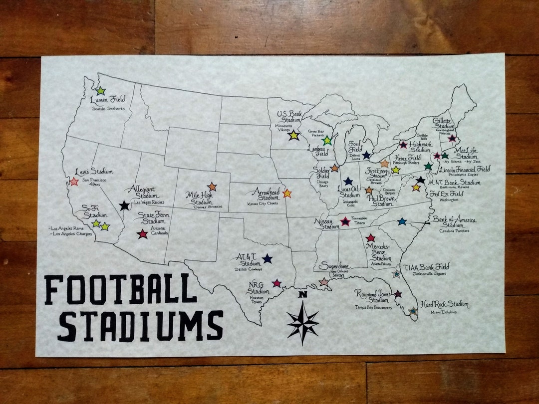 Football Stadiums Map U.S. - Etsy