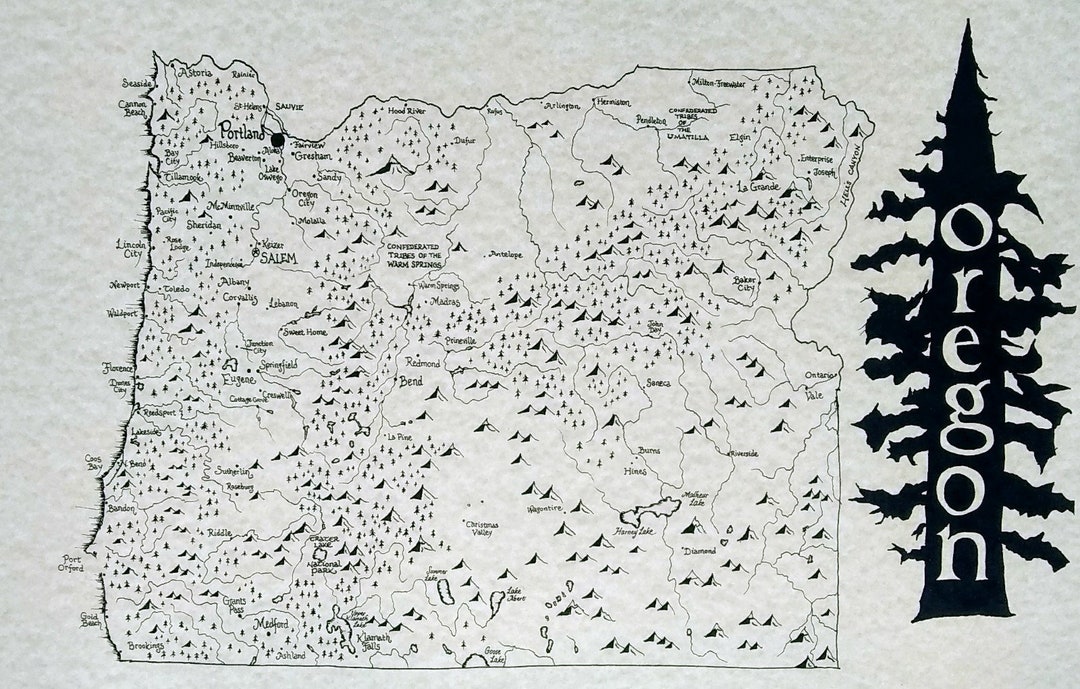 Oregon Map Hand Drawn - Etsy