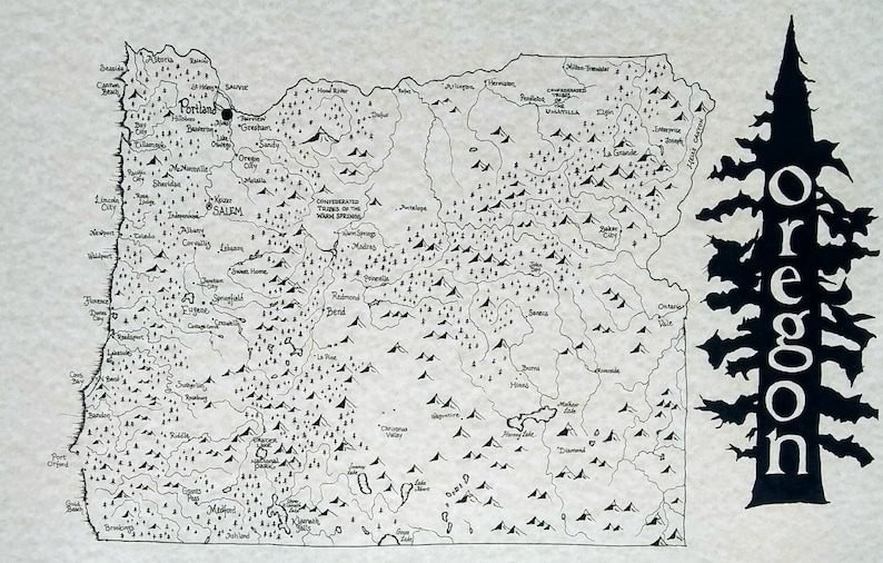 Oregon Map Hand Drawn - Etsy