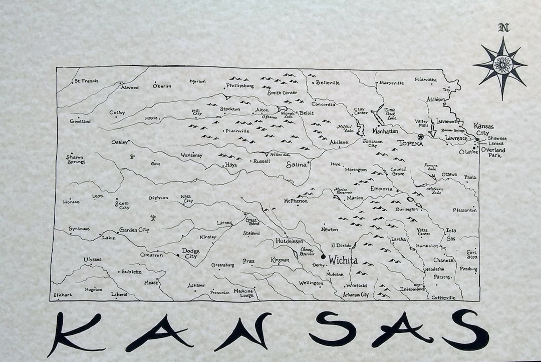 Kansas Hand Drawn Map - Etsy