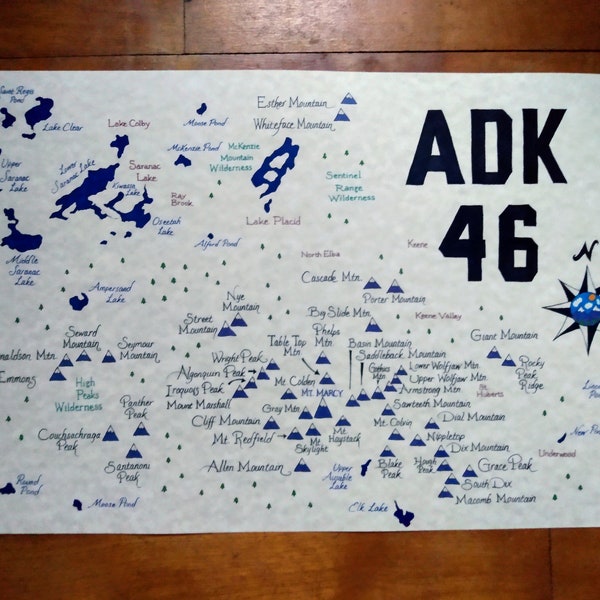Adirondack High Peaks Map - Etsy