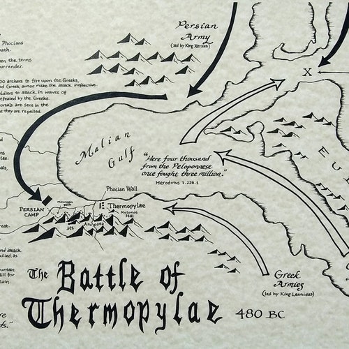 Battle of Thermopylae Hand Drawn Map - Etsy UK