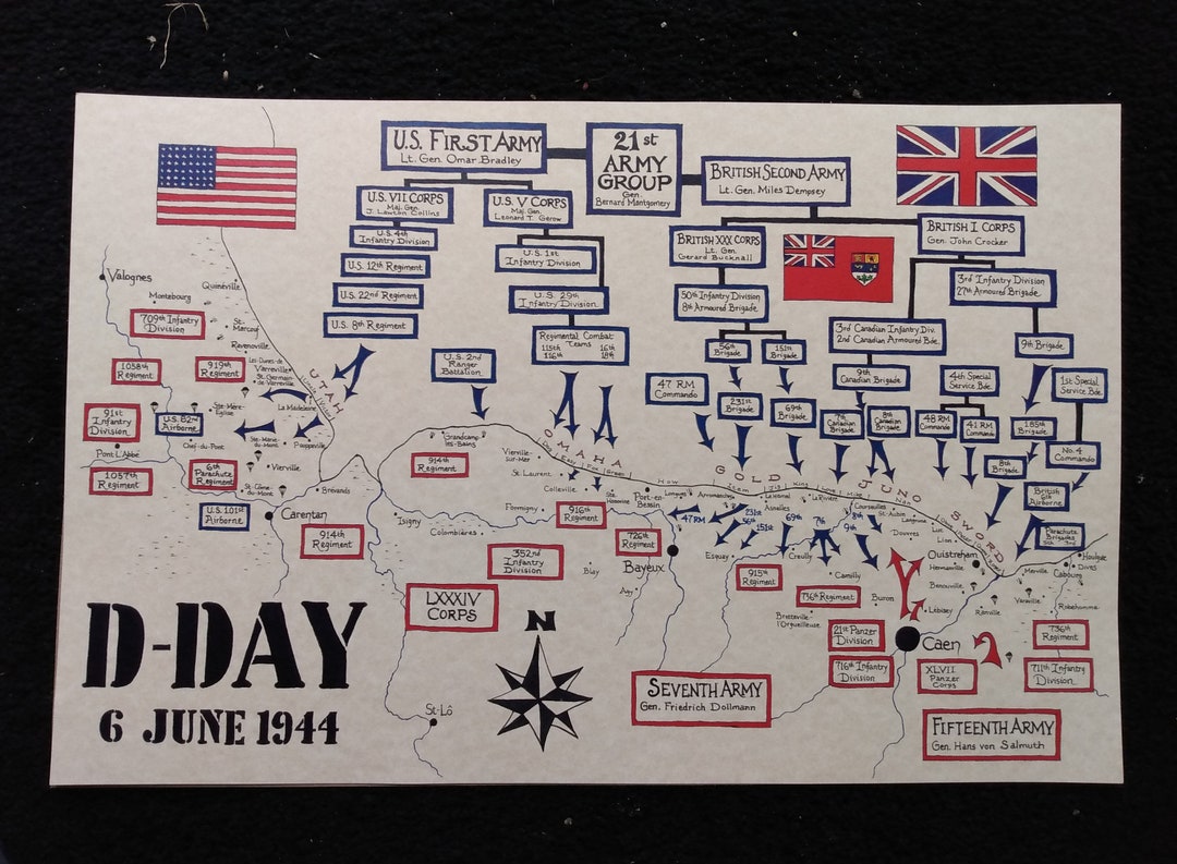 D-DAY Map Hand Drawn 11x17 - Etsy