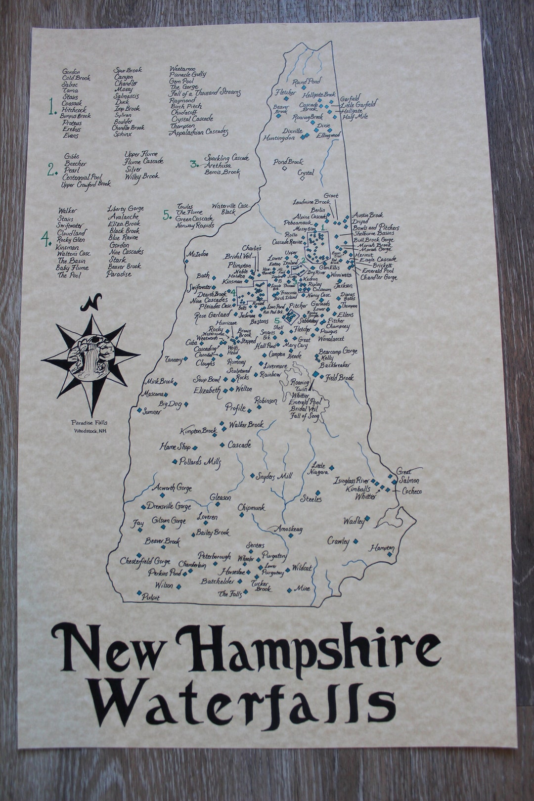 New Hampshire Waterfalls Map - Etsy
