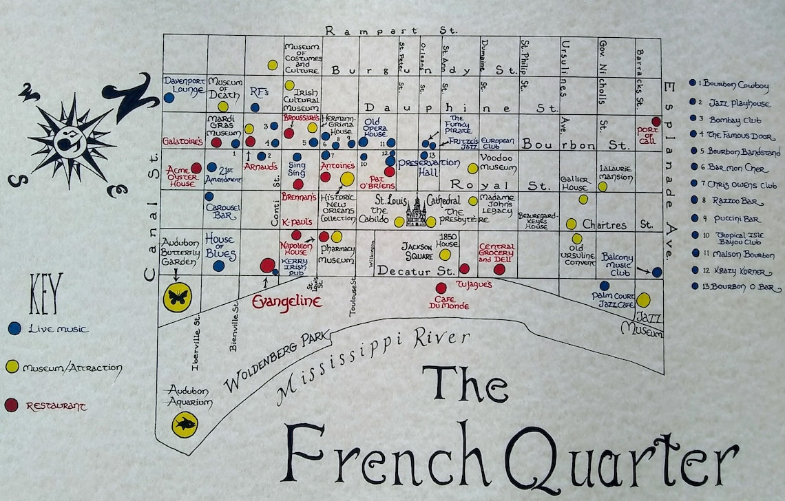 New Orleans French Quarter Map - Etsy