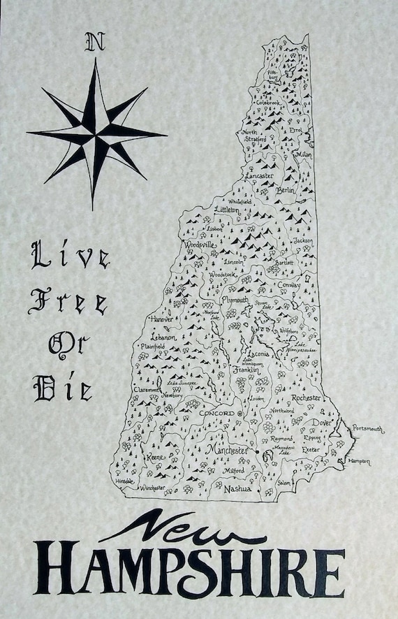 New Hampshire Map Hand Drawn | Etsy