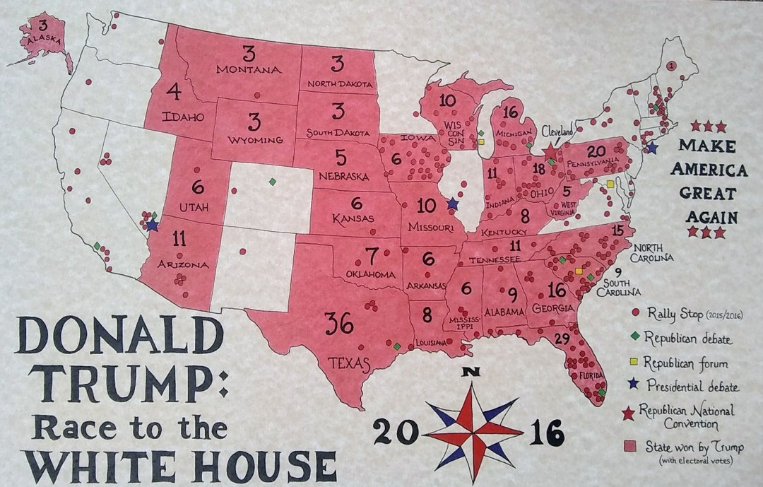 Donald Trump 2016 Map Hand Drawn - Etsy