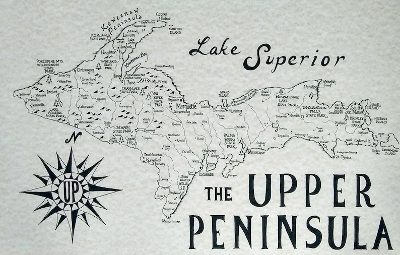 Upper Peninsula Michigan Map - Etsy