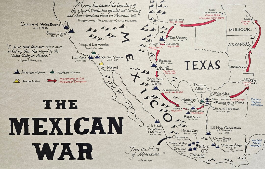 Mexican War Battles Hand Drawn Map - Etsy