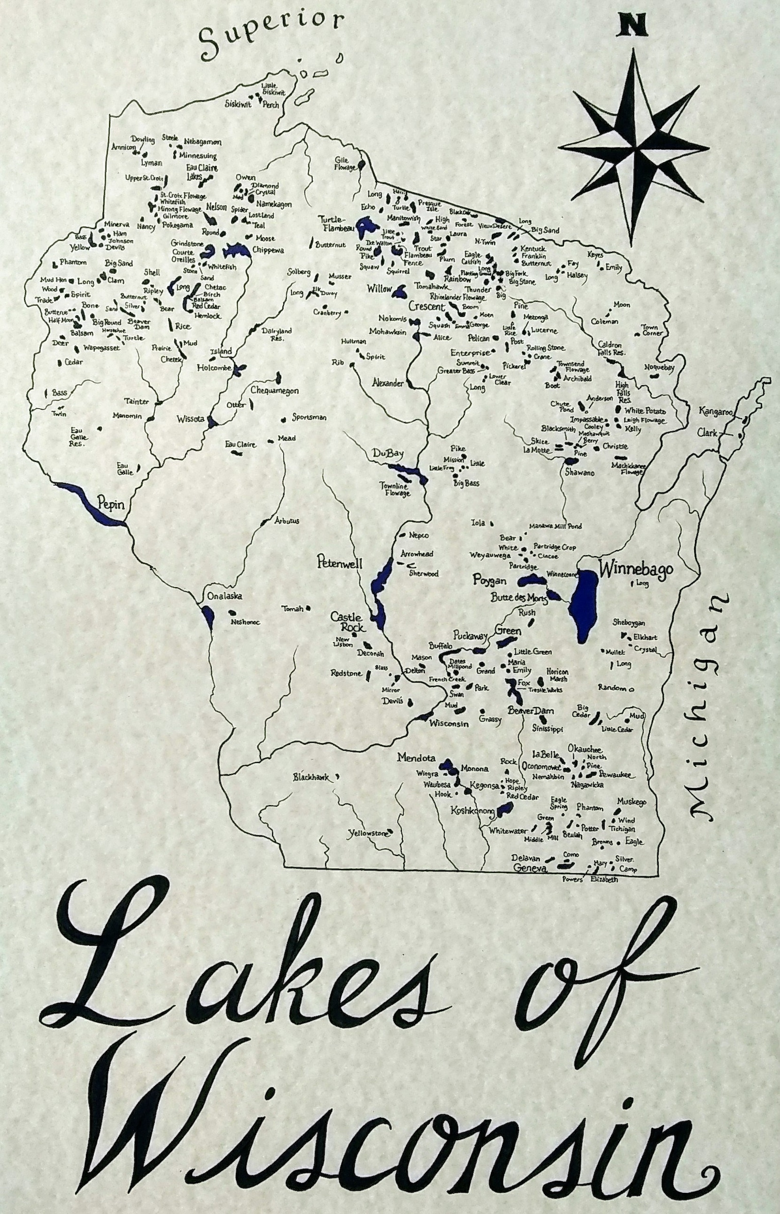 Wisconsin Lakes Map - Etsy