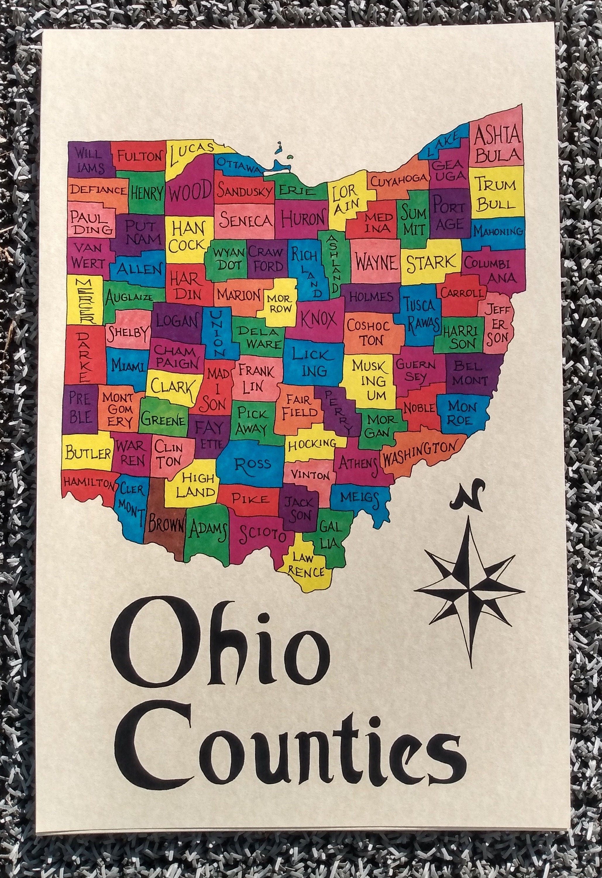 Ohio Counties Map 11x17 - Etsy