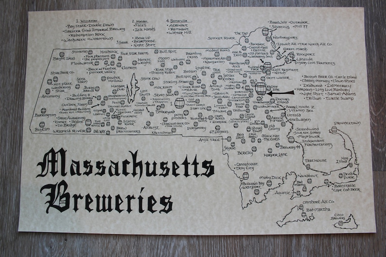Massachusetts Breweries Map - Etsy