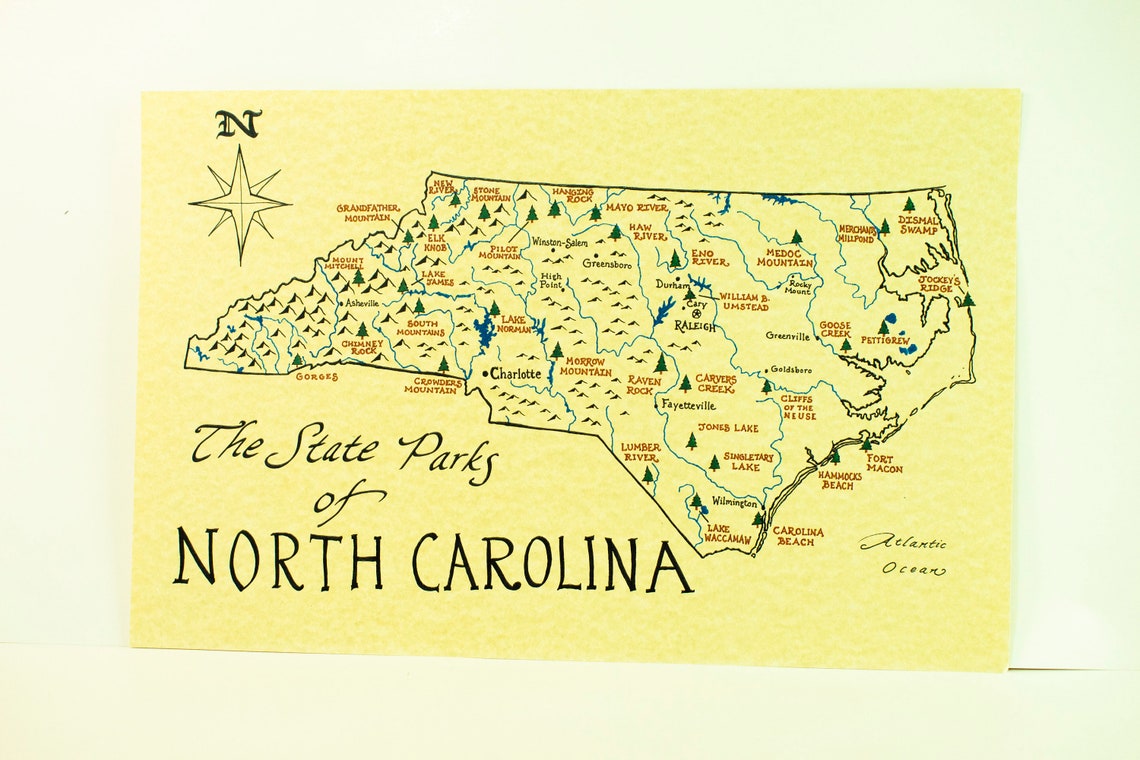 North Carolina State Parks Map - Etsy