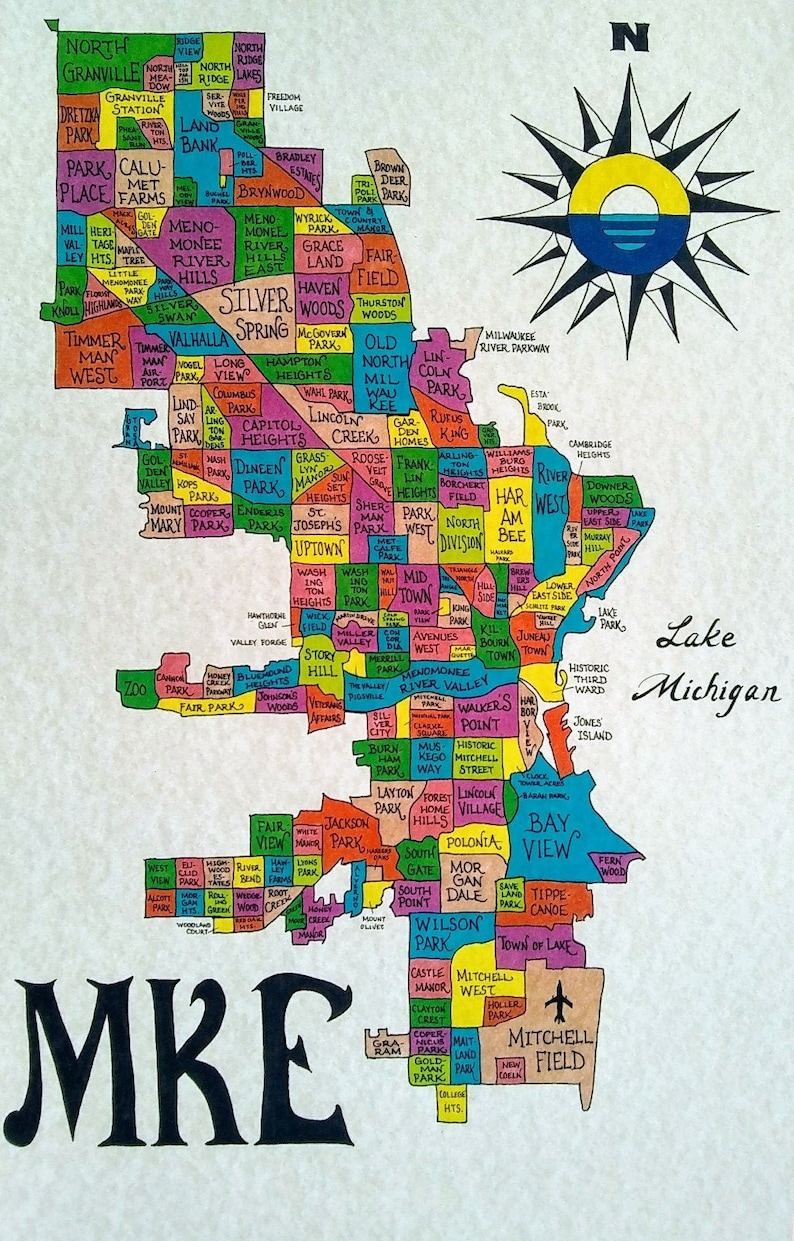 Milwaukee Neighborhoods Map - Etsy