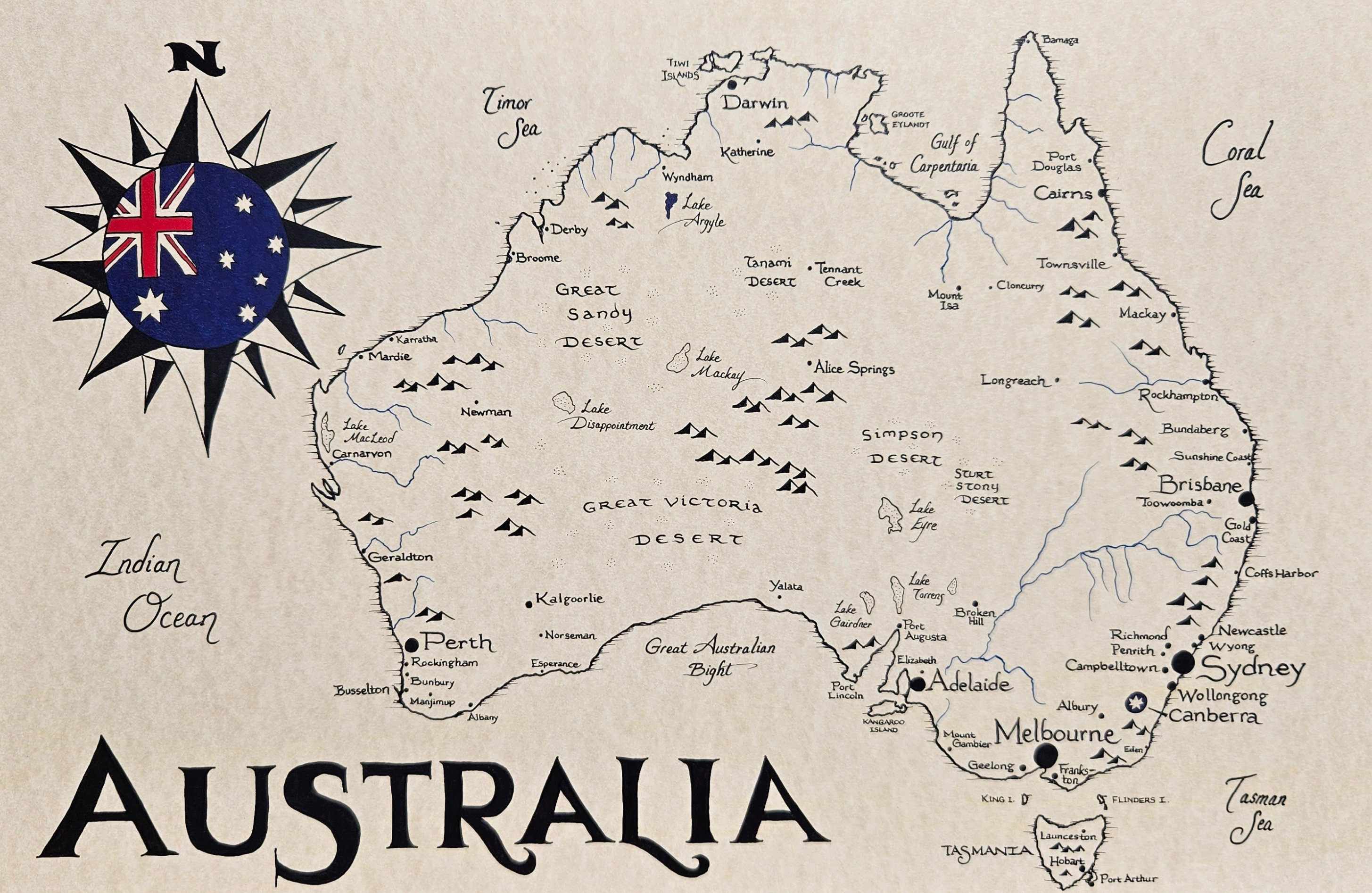 Australia Hand Drawn Map - Etsy