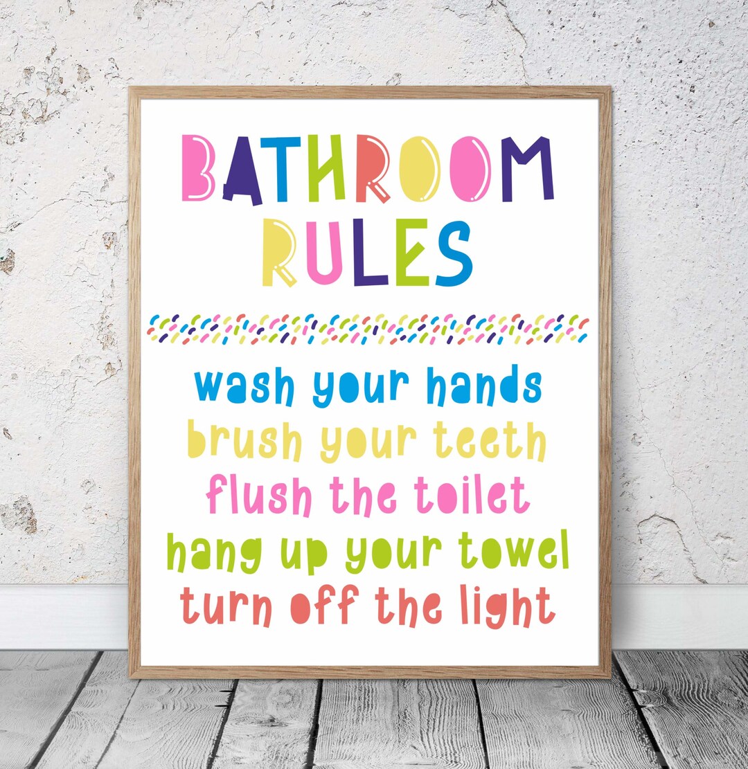 Kids Bathroom Rules/sign Printable Art,rainbow Bathroom Decor,above ...