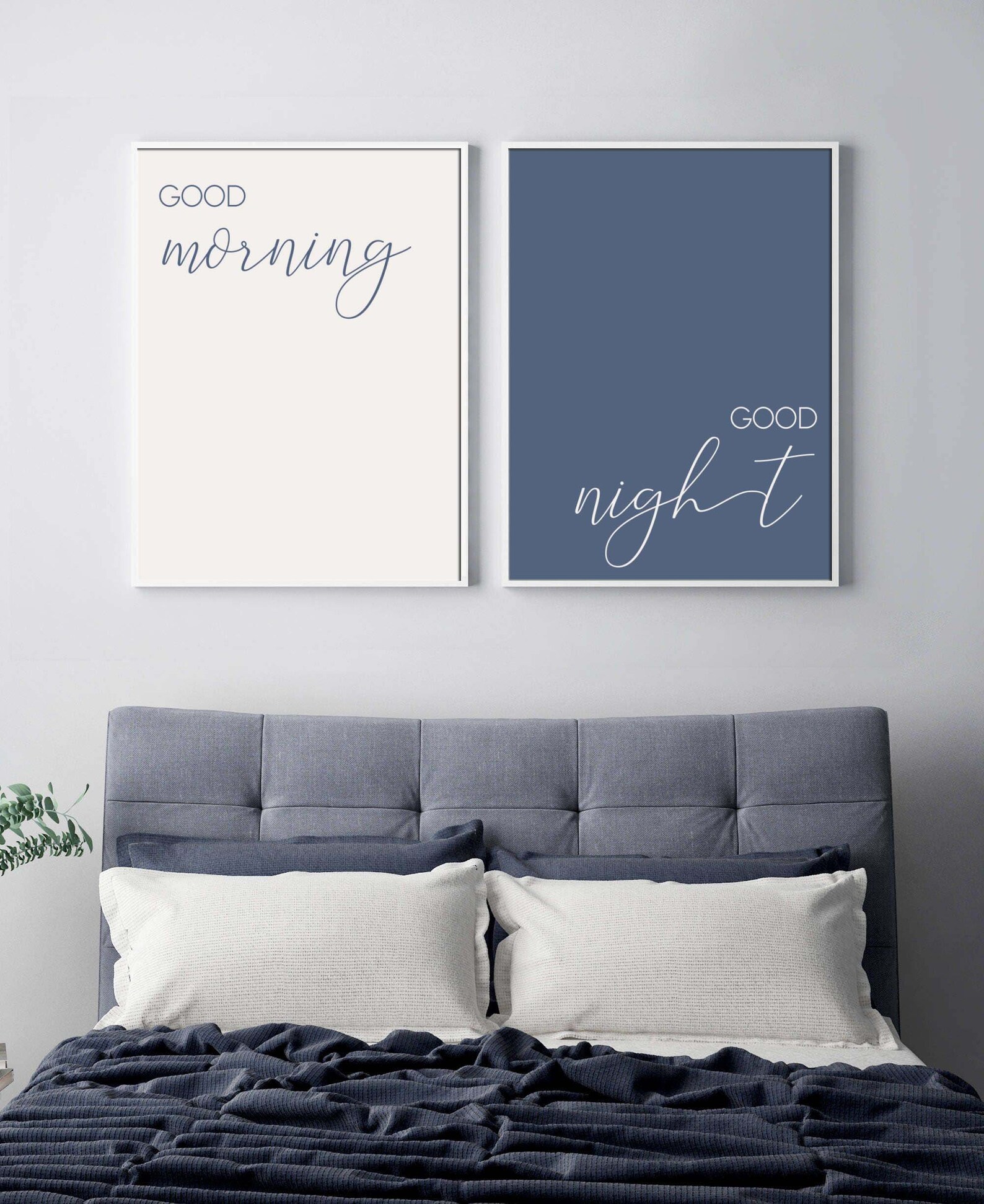 Good Morning Good Night Printable Set of 2,above Bed Art,blue Poster ...