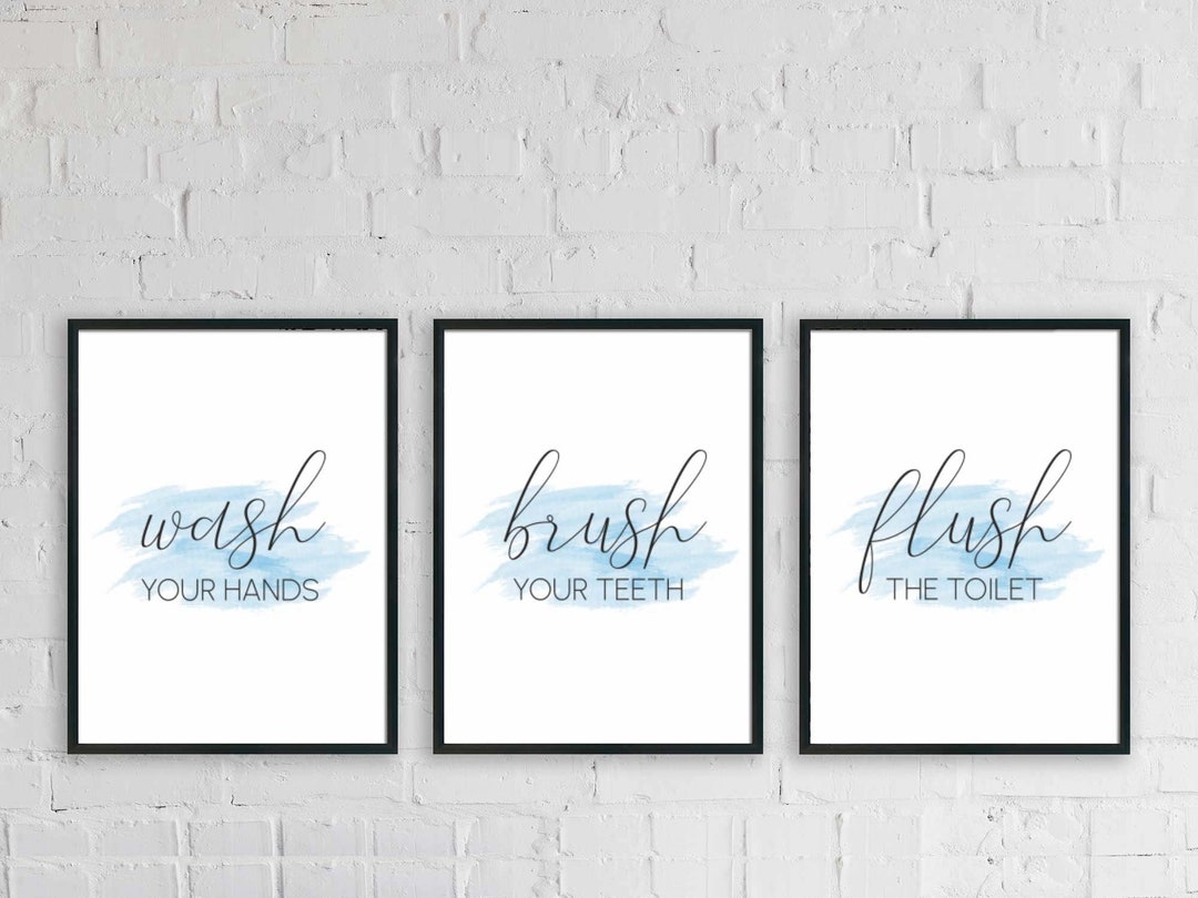 Bathroom Signs Watercolour Printable Set of 3 Wash Your Hands,brush ...