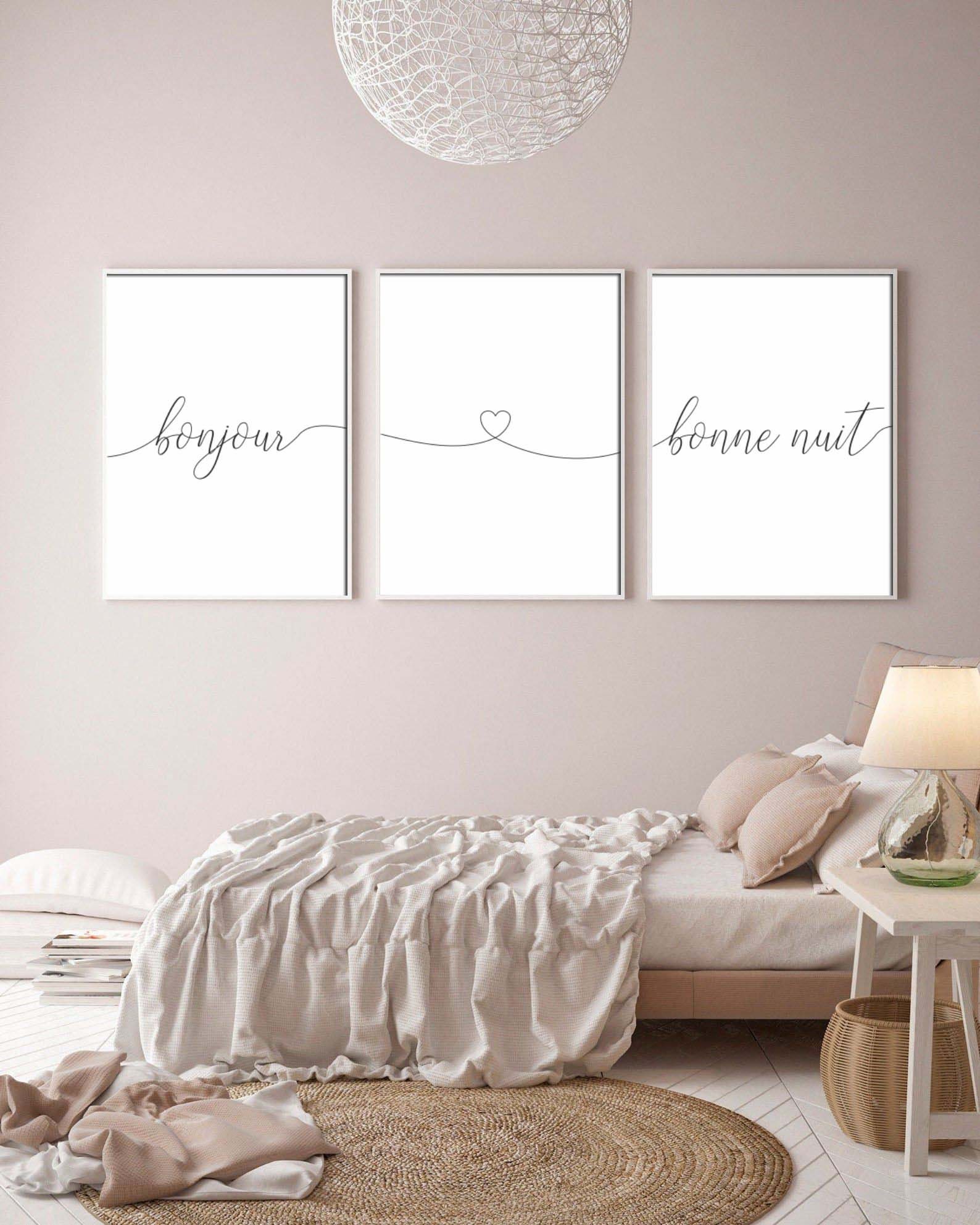 Bonjour Bonne Nuit Good Morning/night Printable Set of 3,couple Bedroom ...
