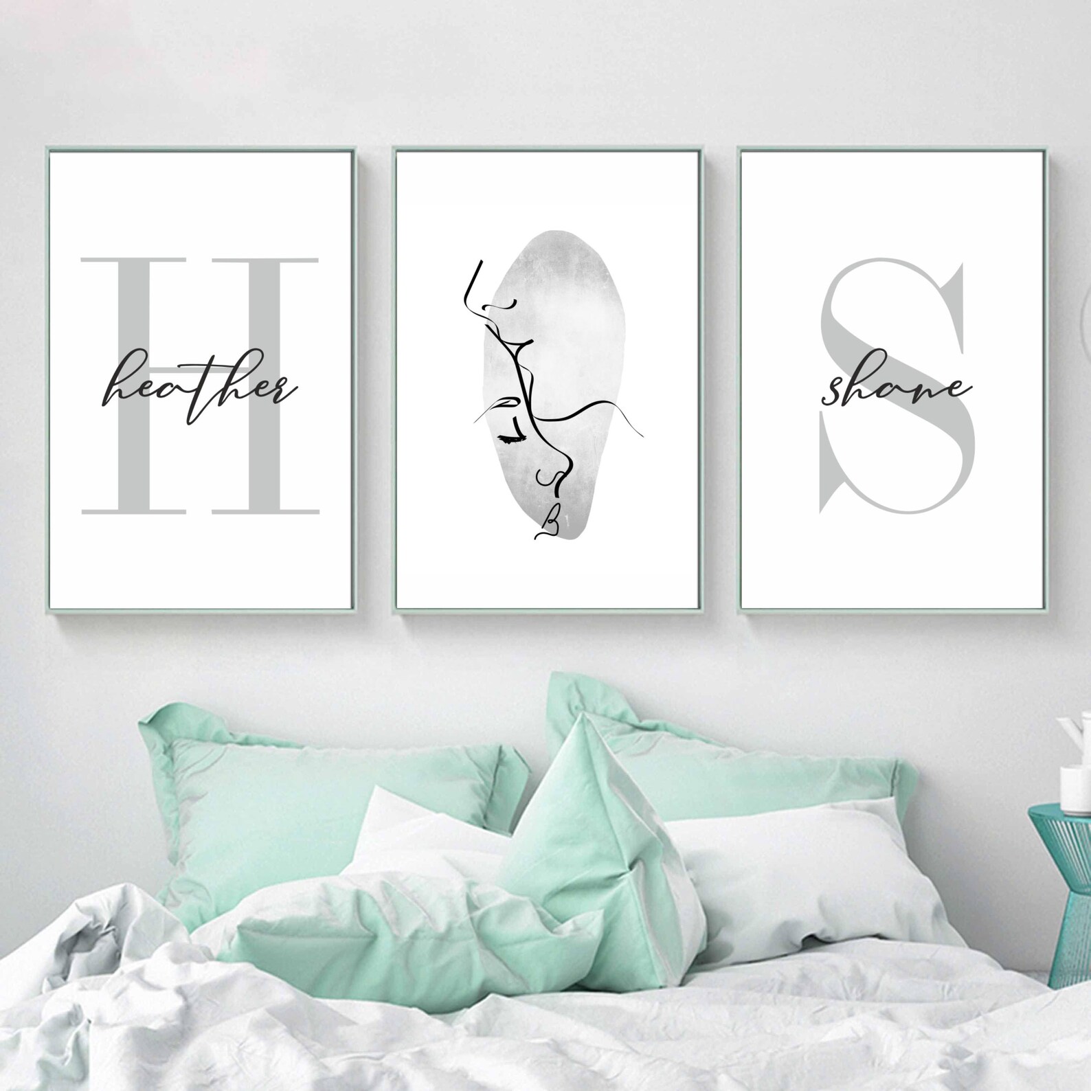 Personalised Couple Name Initial Face Kissing Digital Set of 3,woman ...