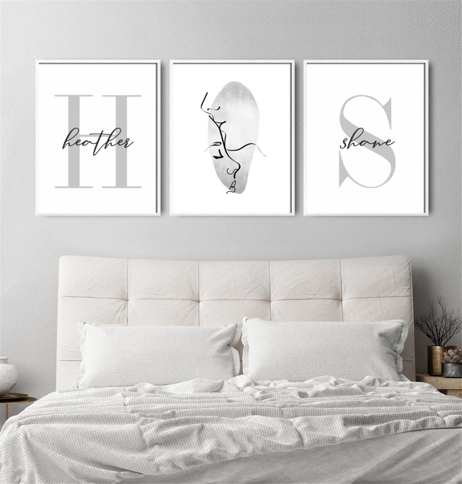 Personalised Couple Name Initial Face Kissing Digital Set of 3,woman ...