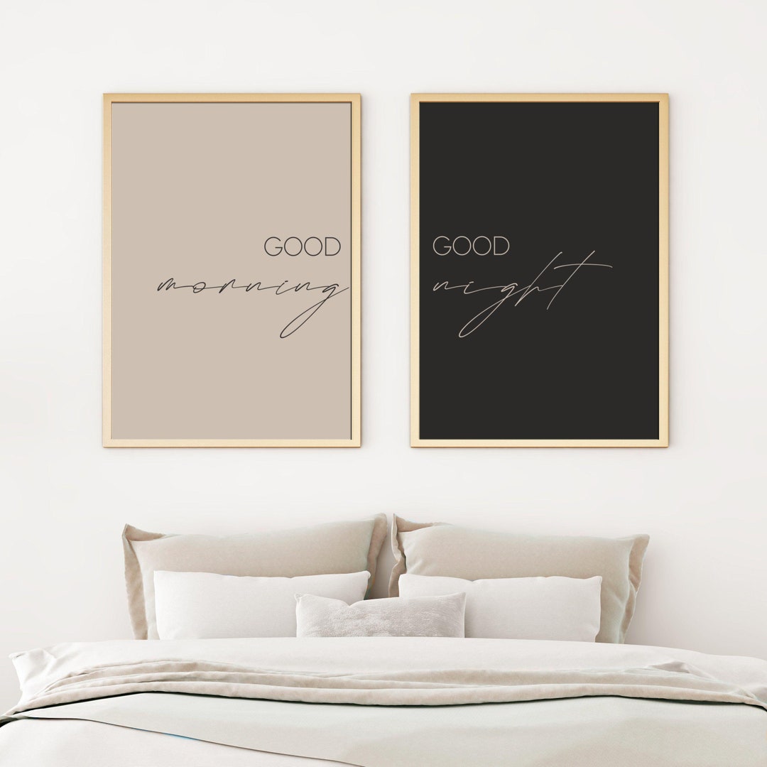 Good Morning Good Night Print Set: Minimalist Bedroom Wall Art (digital ...