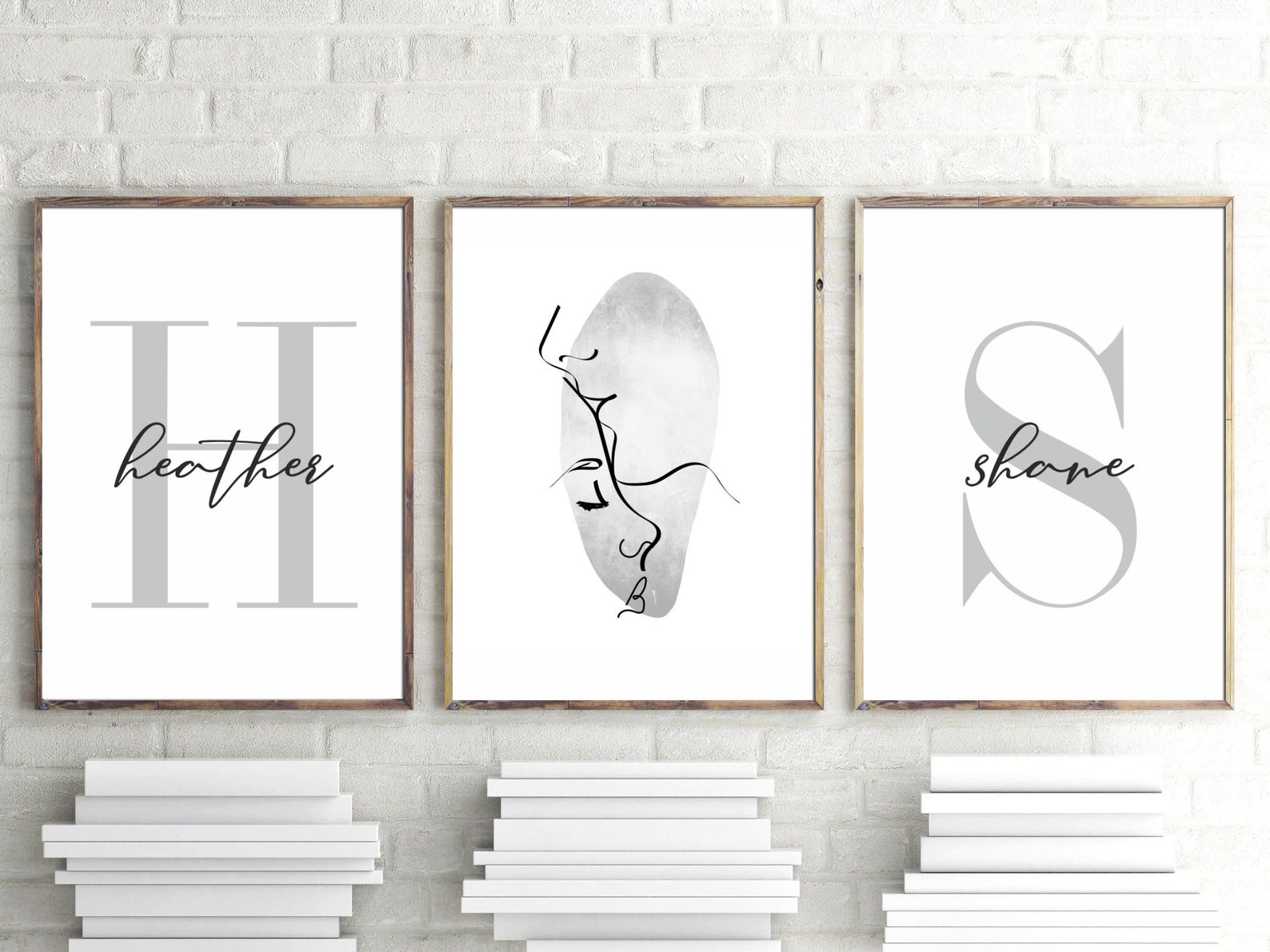 Personalised Couple Name Initial Face Kissing Digital Set of 3,woman ...