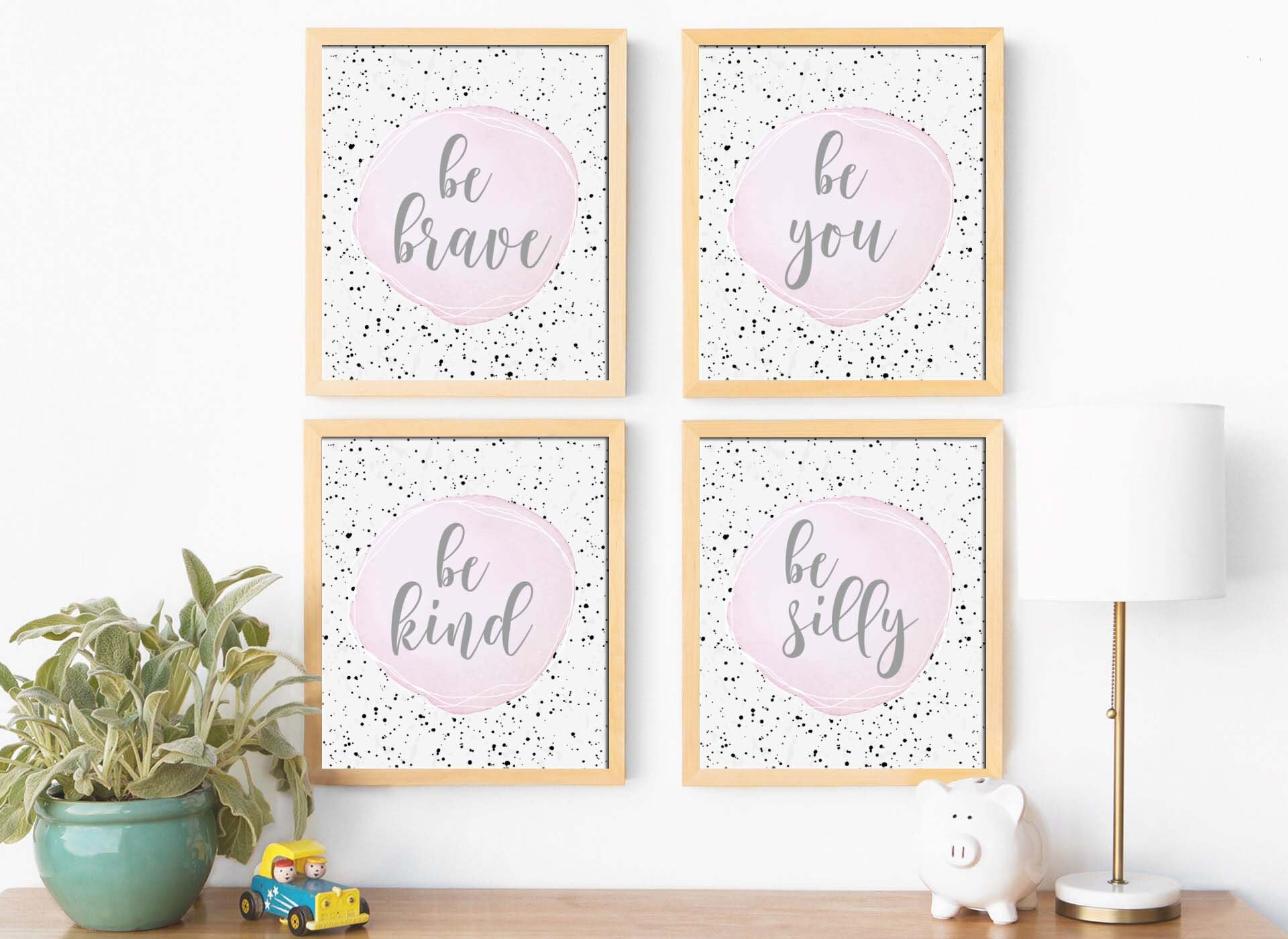 Girls Room Preppy Pink Printable Poster Set of 4be Brave Kind - Etsy