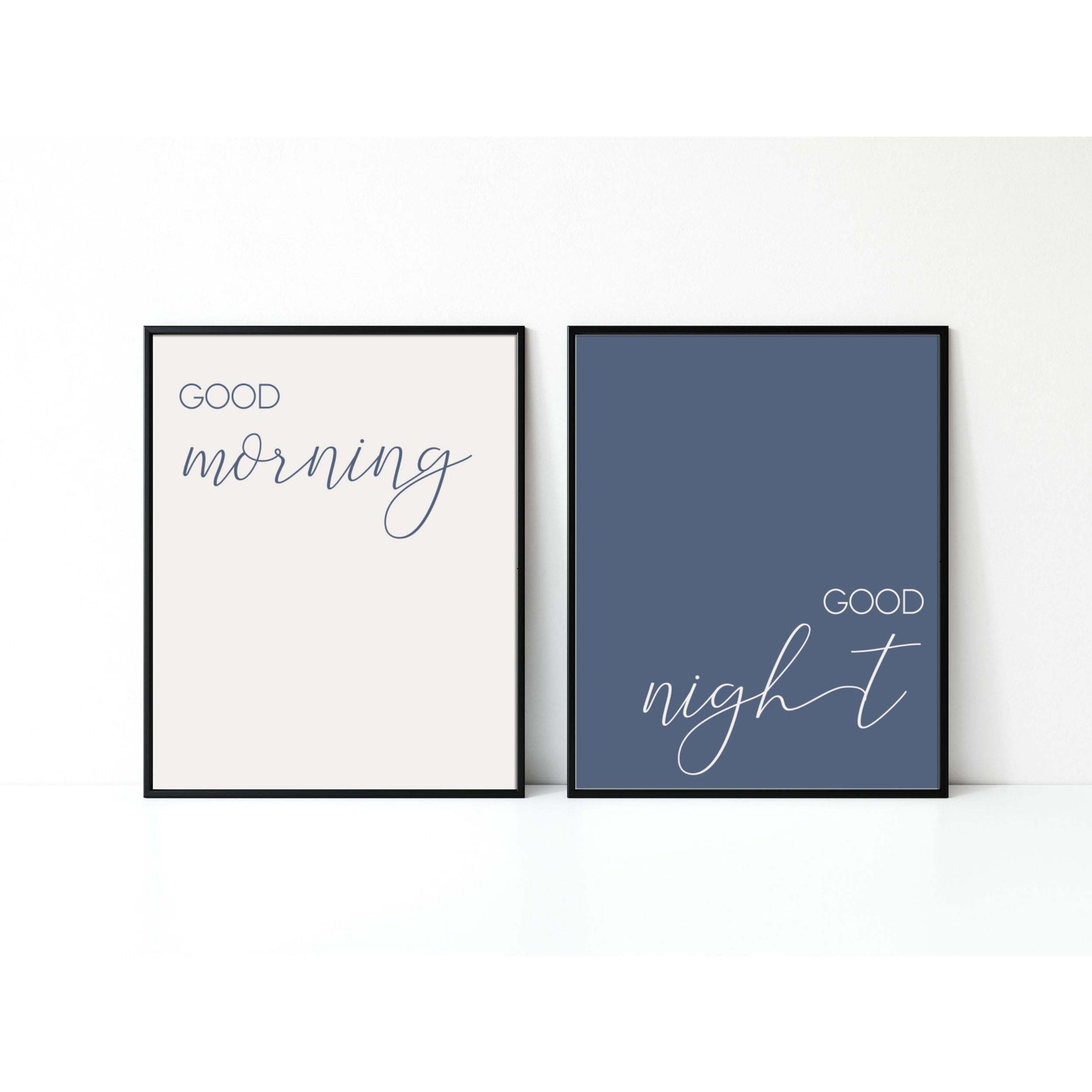Good Morning Good Night Printable Set of 2,above Bed Art,blue Poster ...