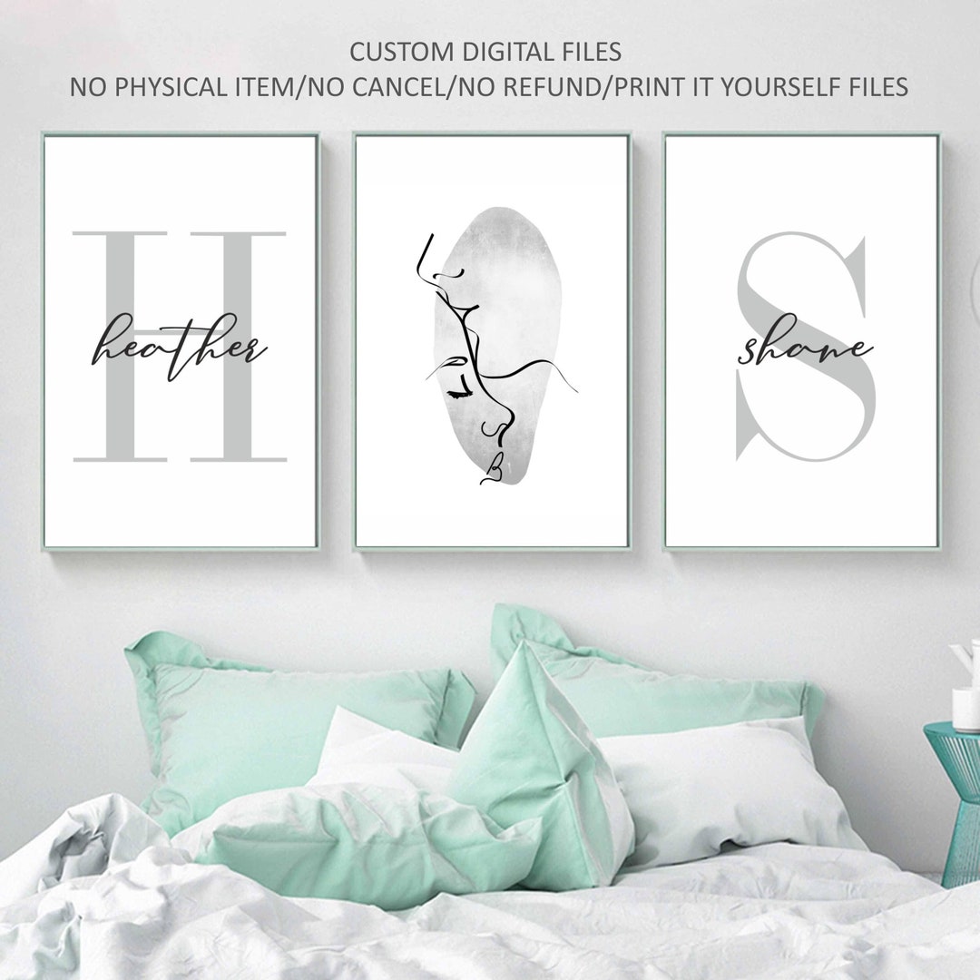 Personalised Couple Name Initial Face Kissing Digital Set of 3,woman ...