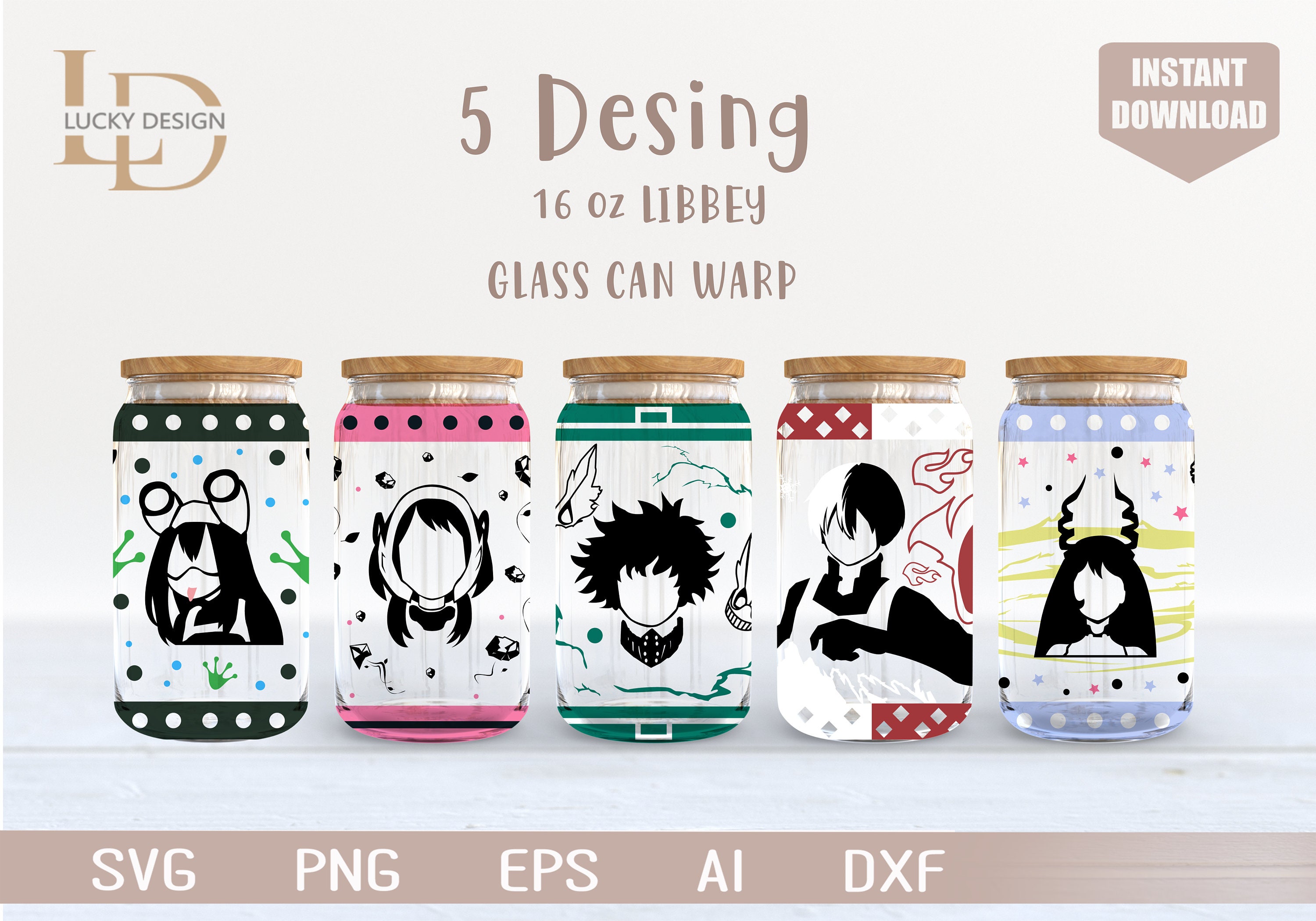 BHA Manga Bundle 1 16 Oz Glass Can Warp Libbey Anime Svg Japanese ...